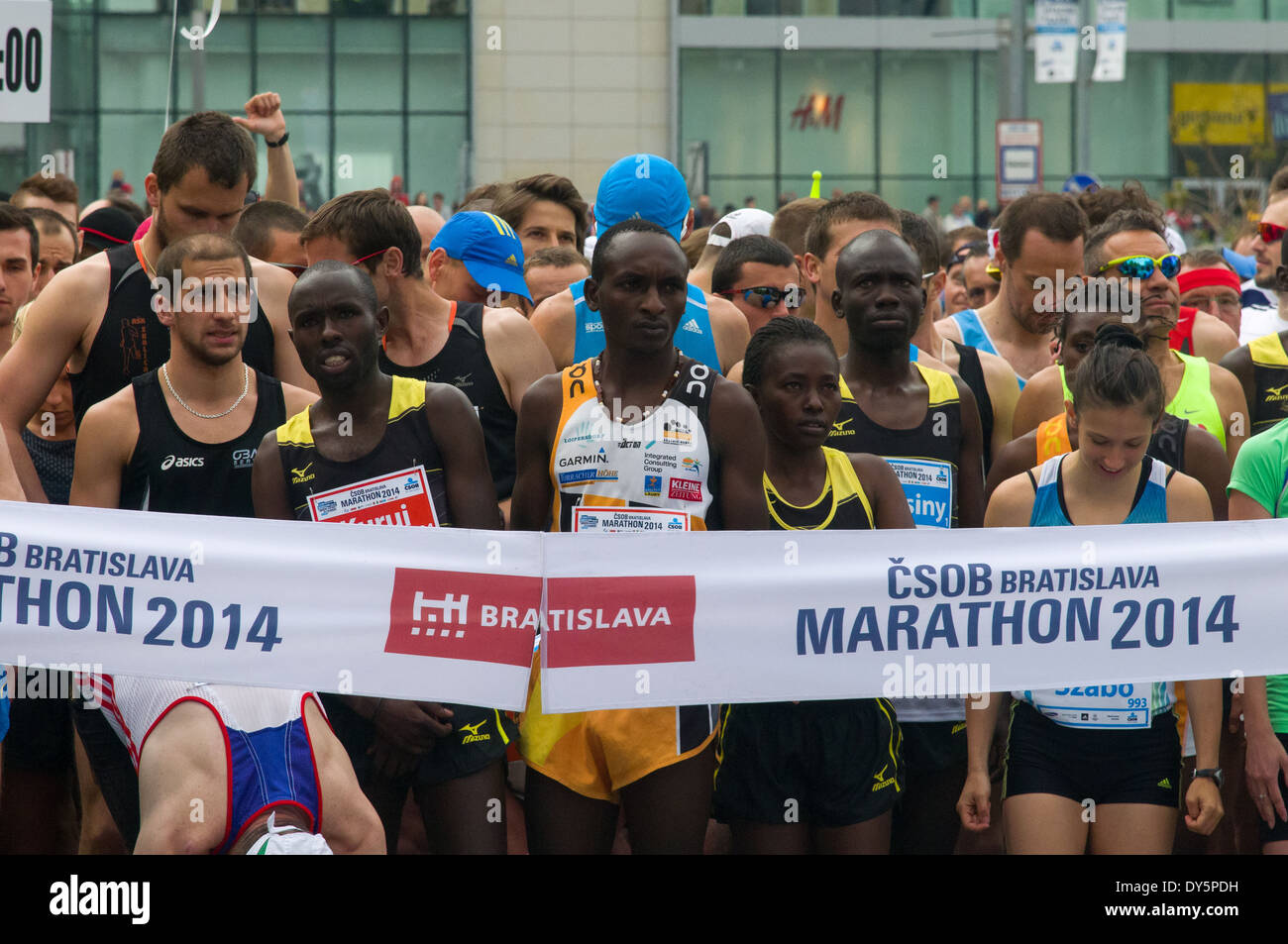 Marathon runners just before the spart of 9th CSOB Bratislava Marathon ...
