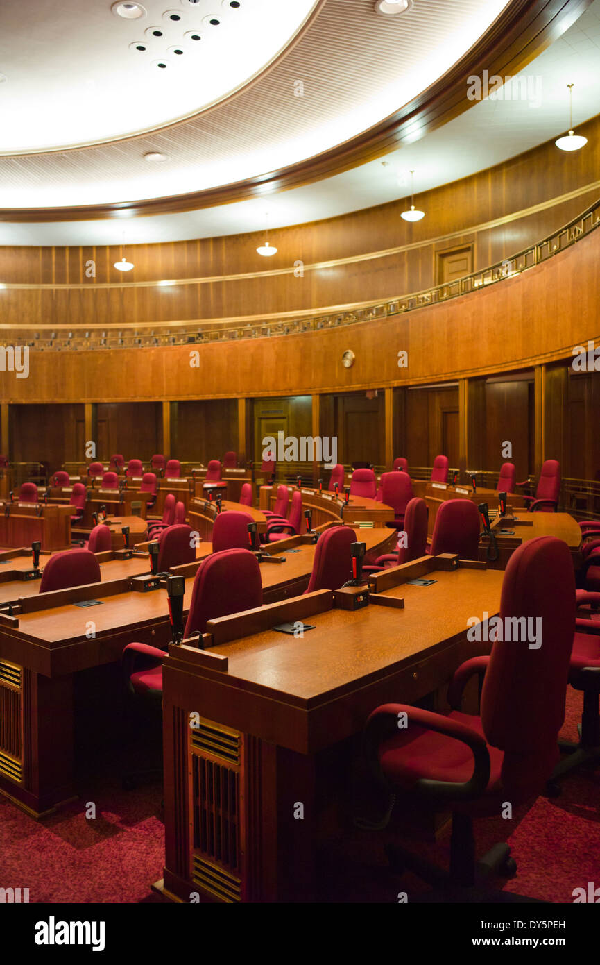 USA, North Dakota, Bismarck, North Dakota State Capitol, Senate Chamber ...