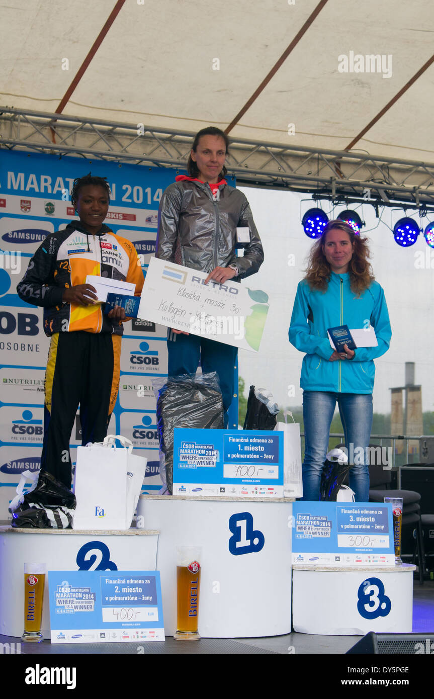 Winners in half-marathon women: Aniko Kalovics (HUN) - 1st, Jane Wanja ...