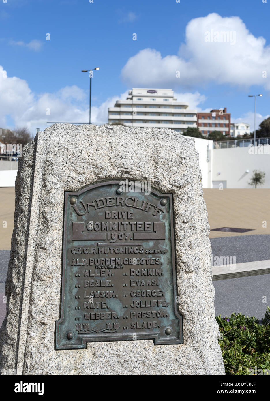 A plaque on stone pillar for the Undercliff Drive Committee 1907 on ...
