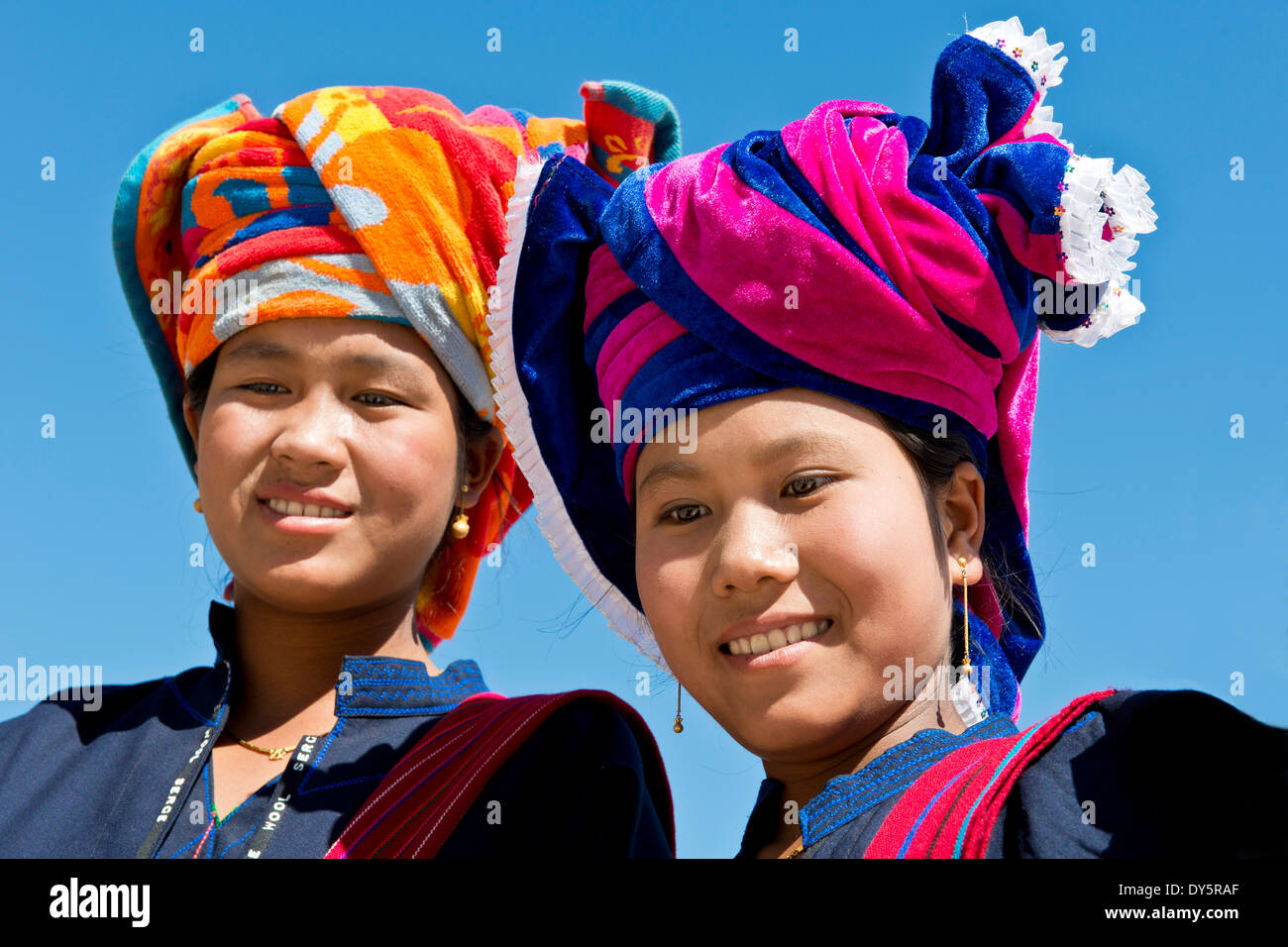 Myanmar, Inle lake, Pa O girls tribe Stock Photo - Alamy