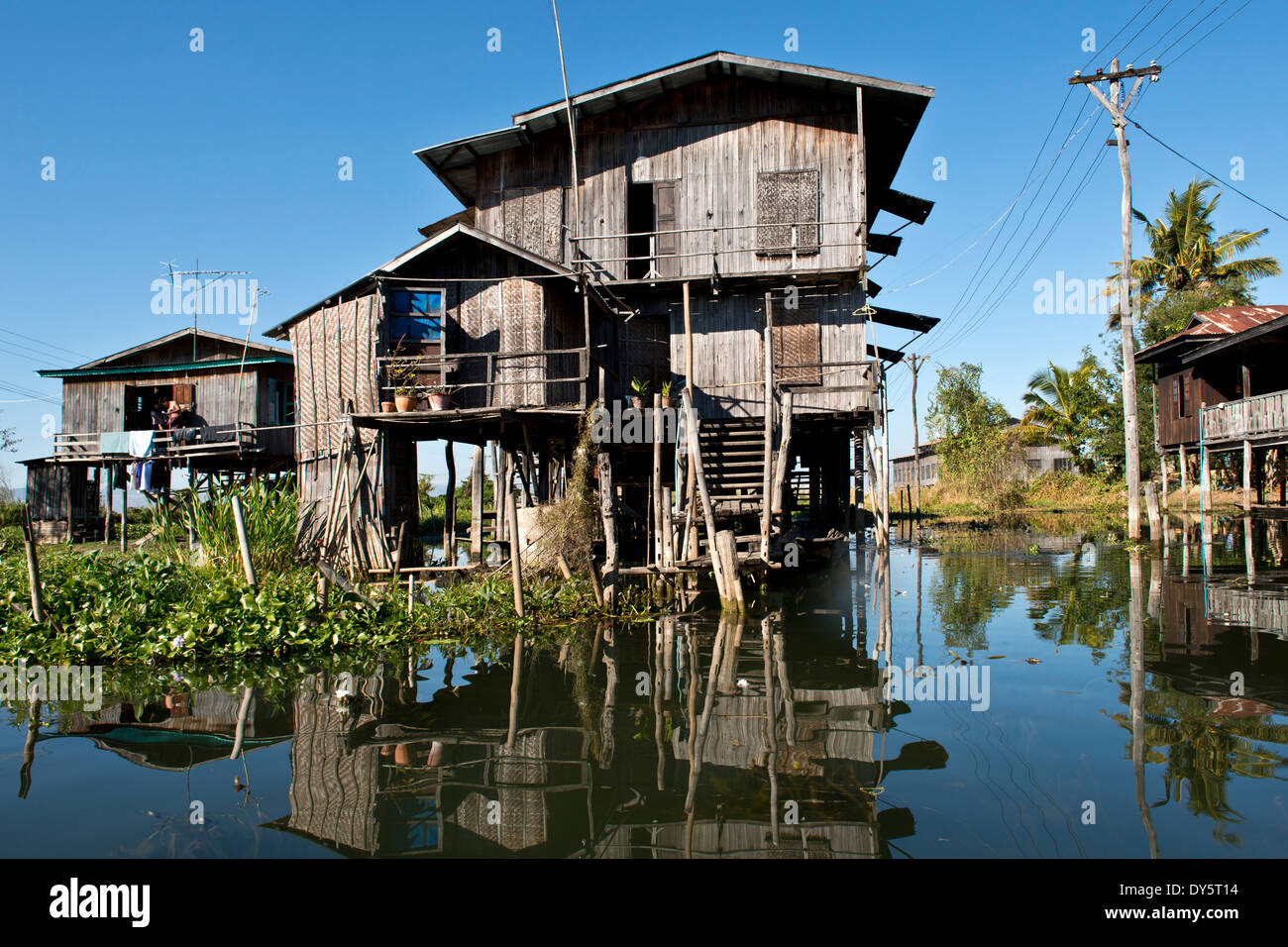 Myanmar, Inle lake, Traditional houses on stilts Stock Photo - Alamy
