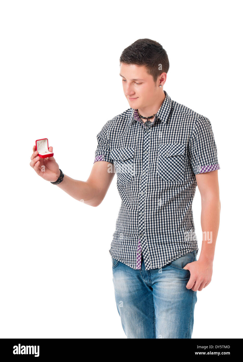 Man proposal wedding ring gift box Cut Out Stock Images & Pictures - Alamy