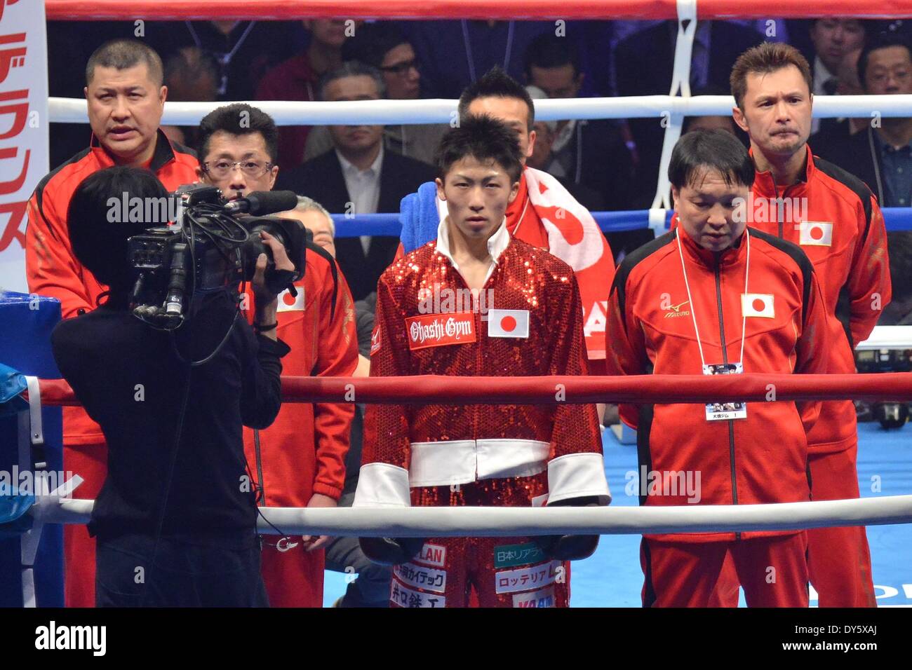 Tokyo, Japan. 6th Apr, 2014. (L-R) Shiro Sakuma, Shingo Inoue, Naoya ...