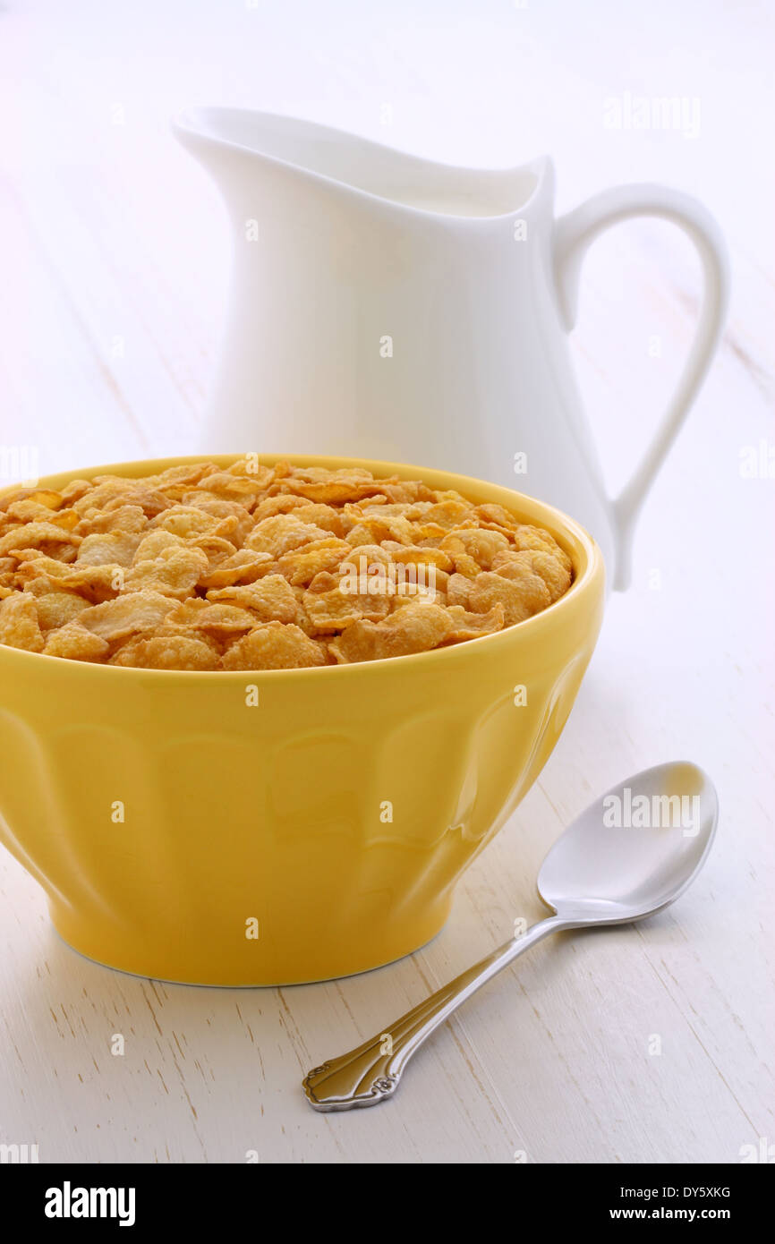 Delicious and nutritious breakfast corn flakes on retro vintage styling ...