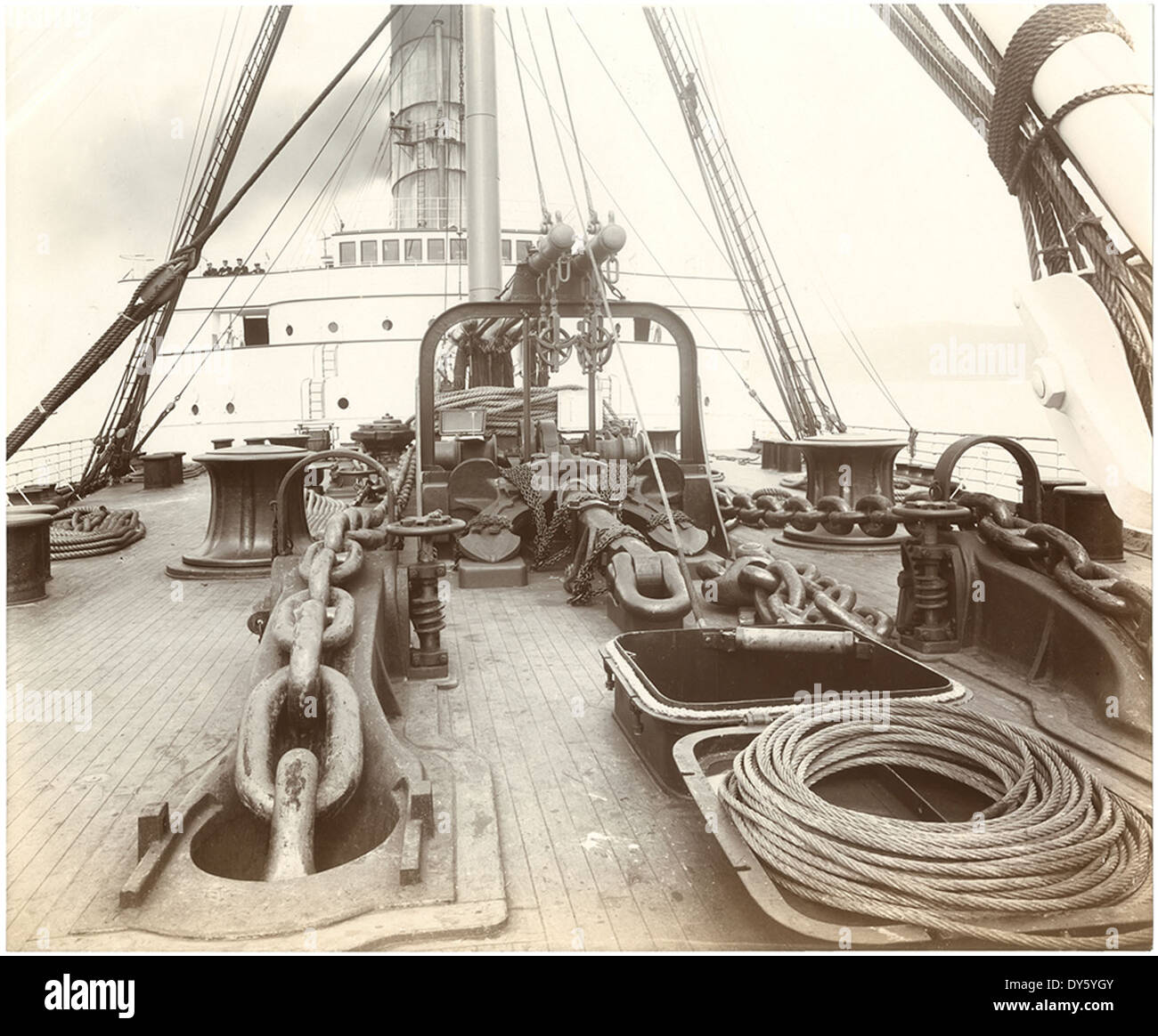 The deck equipment and navigation bridge of the RMS Lusitania, one of ...