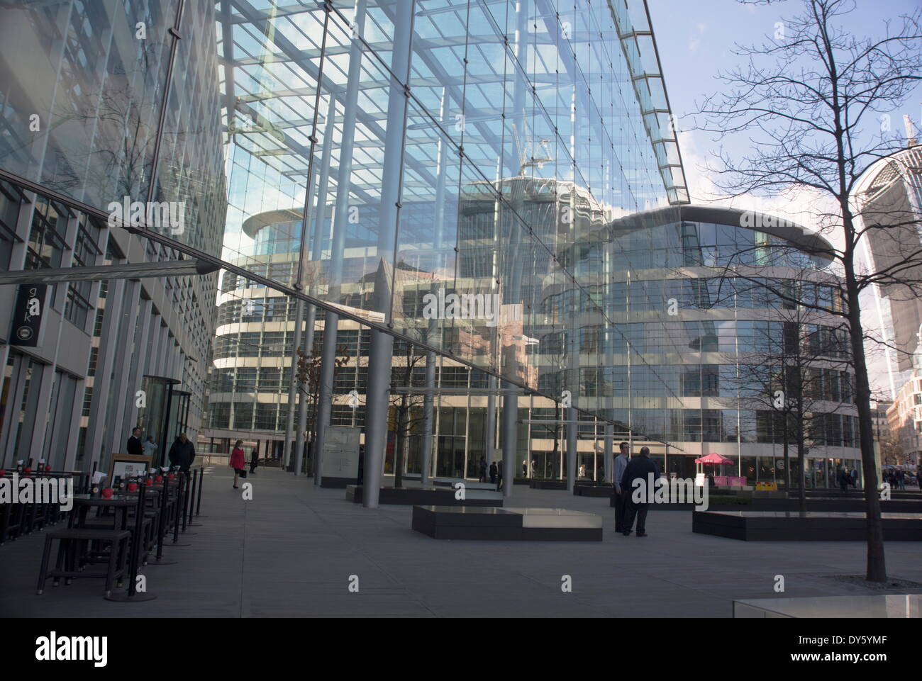 Glass-covered courtyard in the City of London, EC3, England, United ...