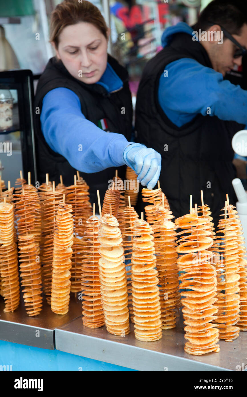 Thinly Cut Potato Rings on Kebab and Friied at Stall in Portobello Rd ...