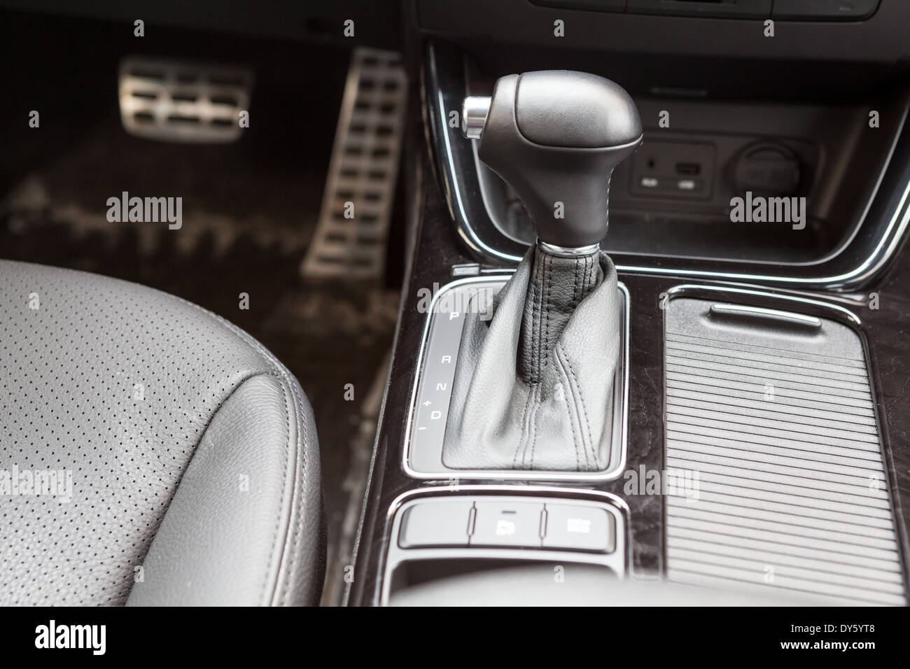 Gearshift lever of automatic gearbox. Car interior Stock Photo - Alamy