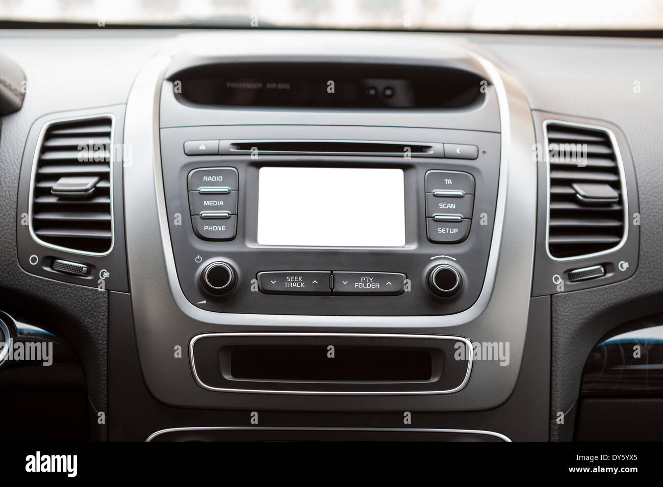 Panel of a modern car with a white screen multimedia system Stock Photo ...