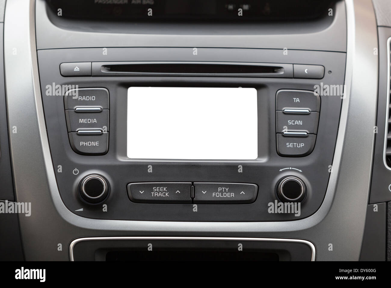 Closeup of car display on dashboard, white blank screen Stock Photo - Alamy