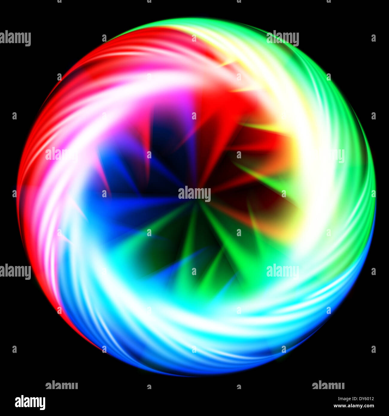 Abstract colorful circle with spikes in centre on black background ...