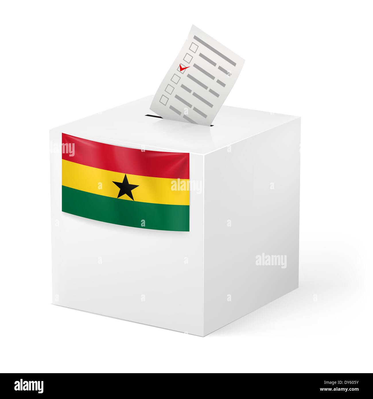 Election in Ghana: ballot box with voting paper on white background ...