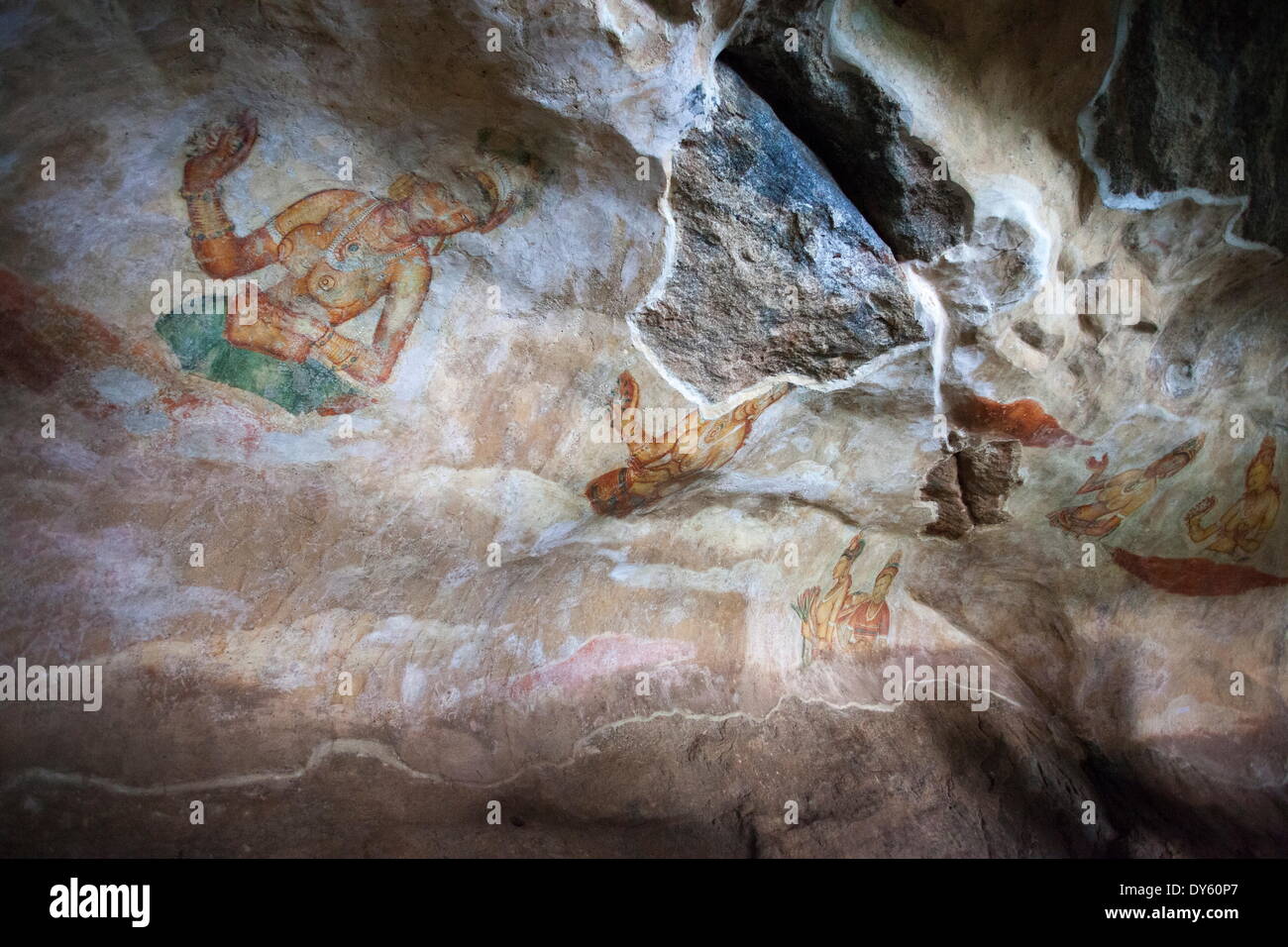 Sigiriya (Lion Rock) frescoes or ancient wall paintings, UNESCO World ...