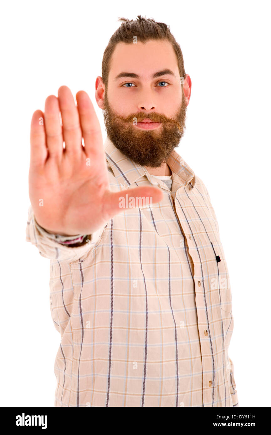 young man making stop with his hand, isolated Stock Photo - Alamy