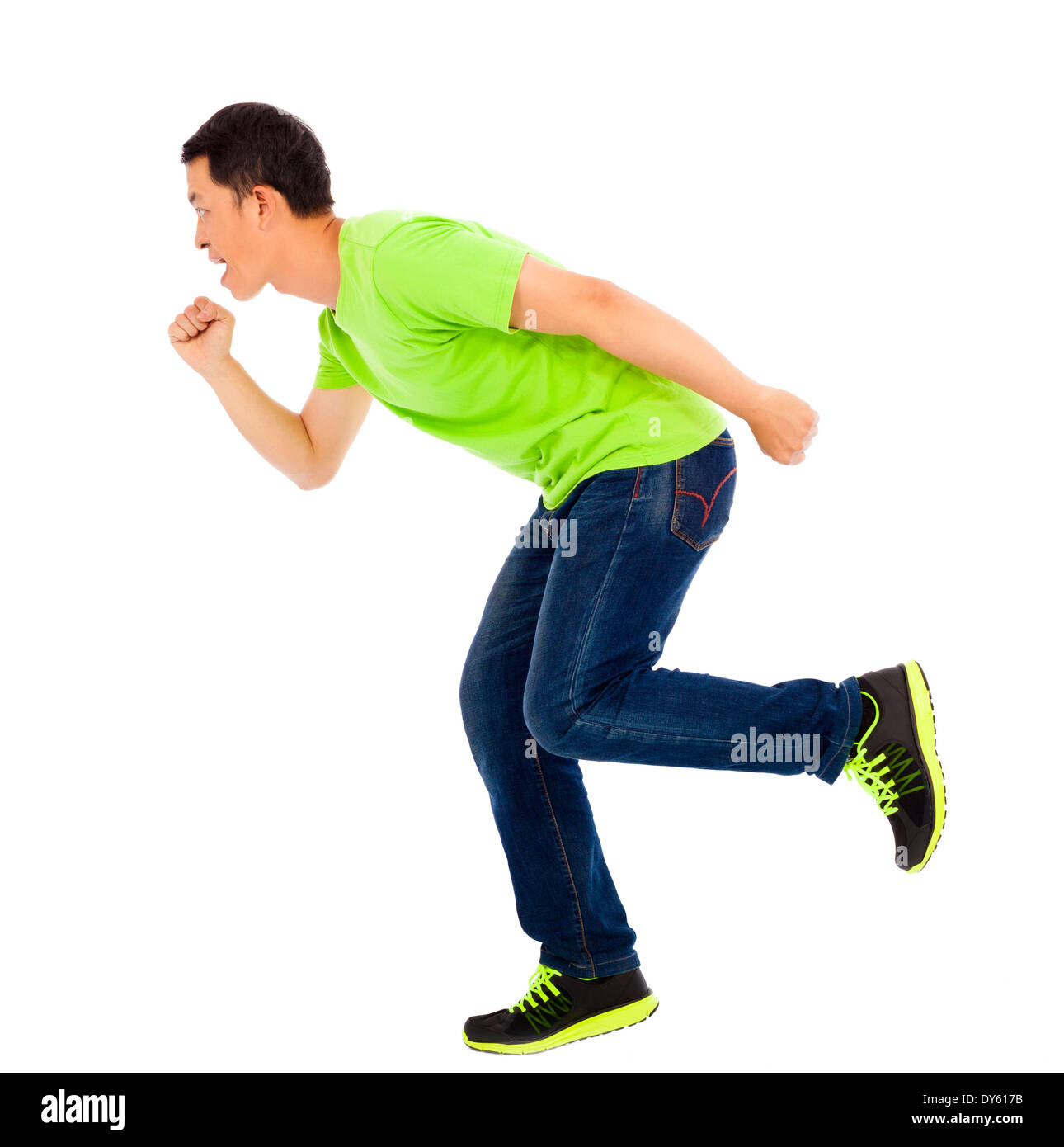Young happy man make a running pose Stock Photo - Alamy