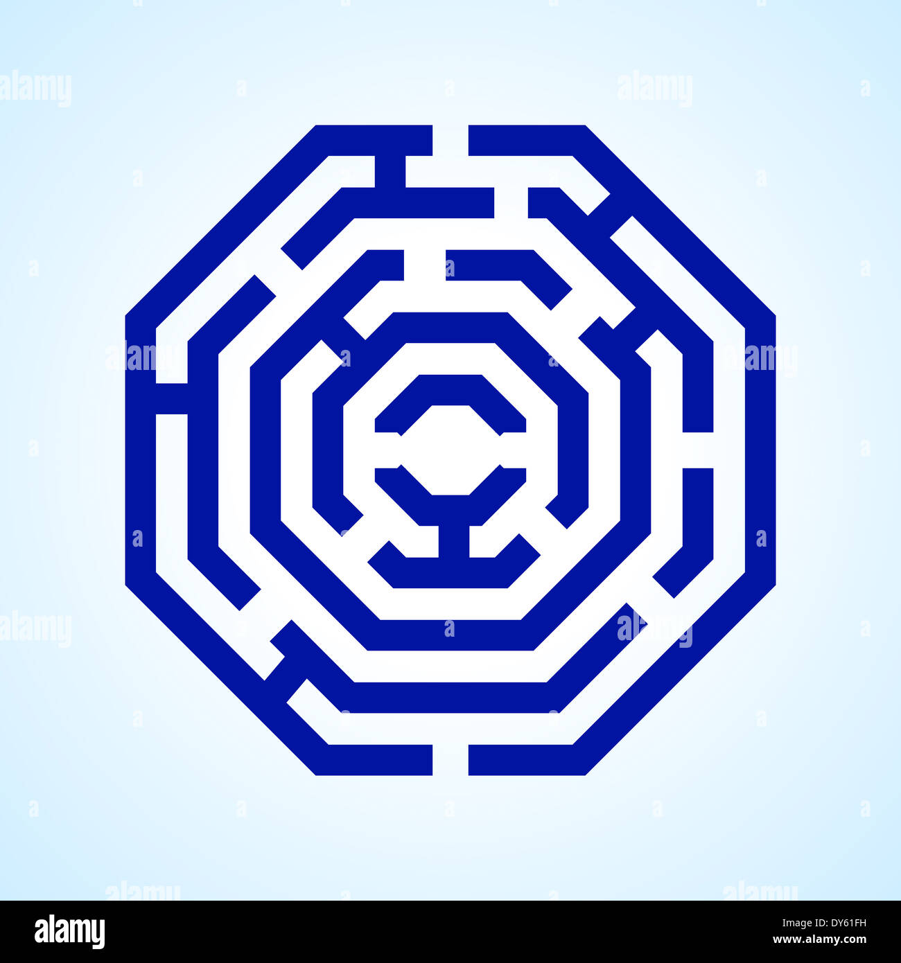 Illustration of blue labyrinth in octangle shape on light blue ...