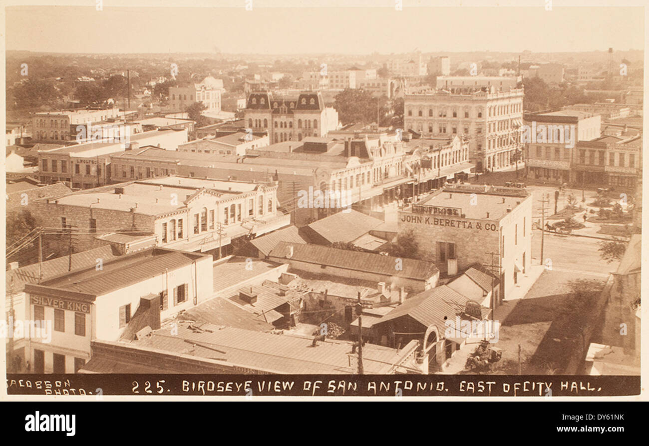 This bird's-eye view of San Antonio, Texas, shows a cityscape east of ...