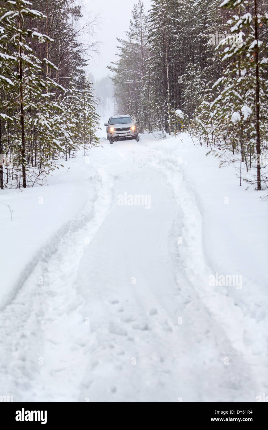 Car snow driving trees hi-res stock photography and images - Alamy