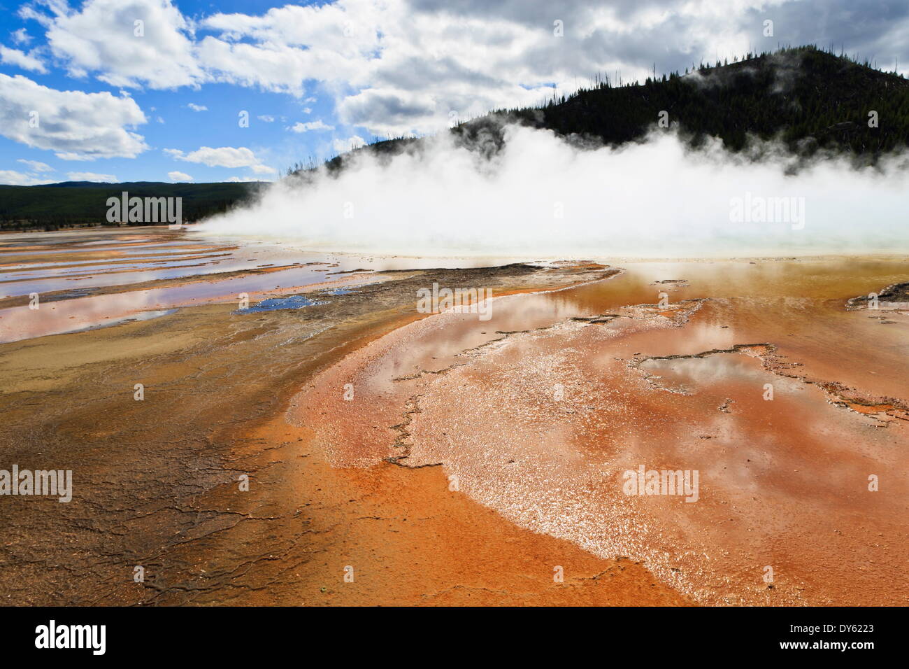 Bright colours and steam, Grand Prismatic Spring, Yellowstone National ...