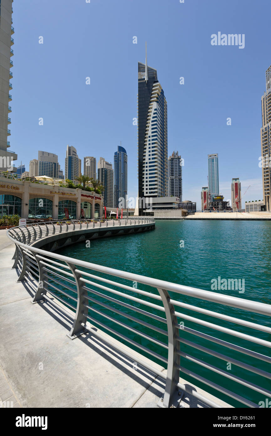 Dubai Marina with skyline of high apartments and offices looking over ...