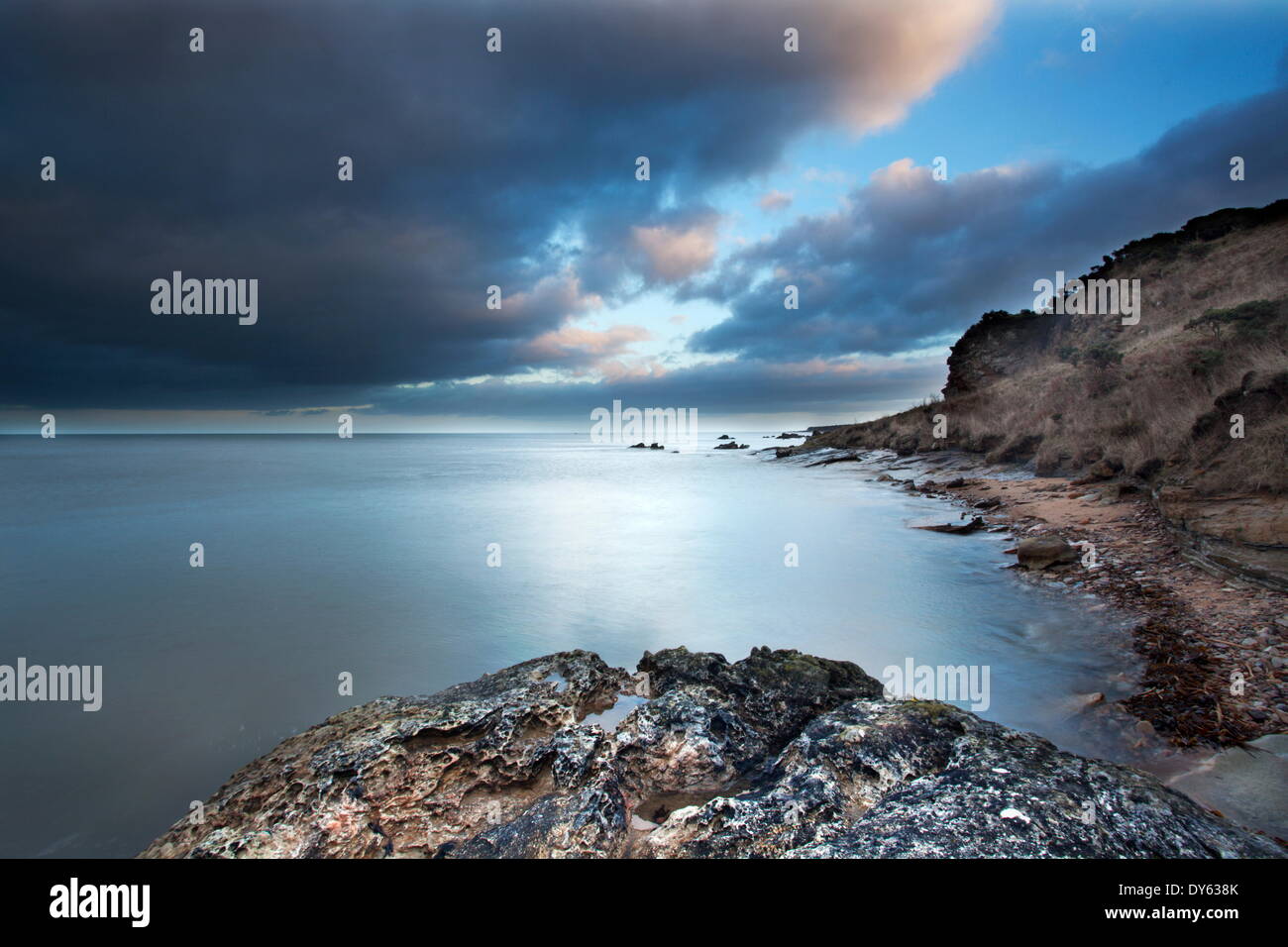 Fife coast at dusk near St. Andrews, Fife, Scotland, United Kingdom ...