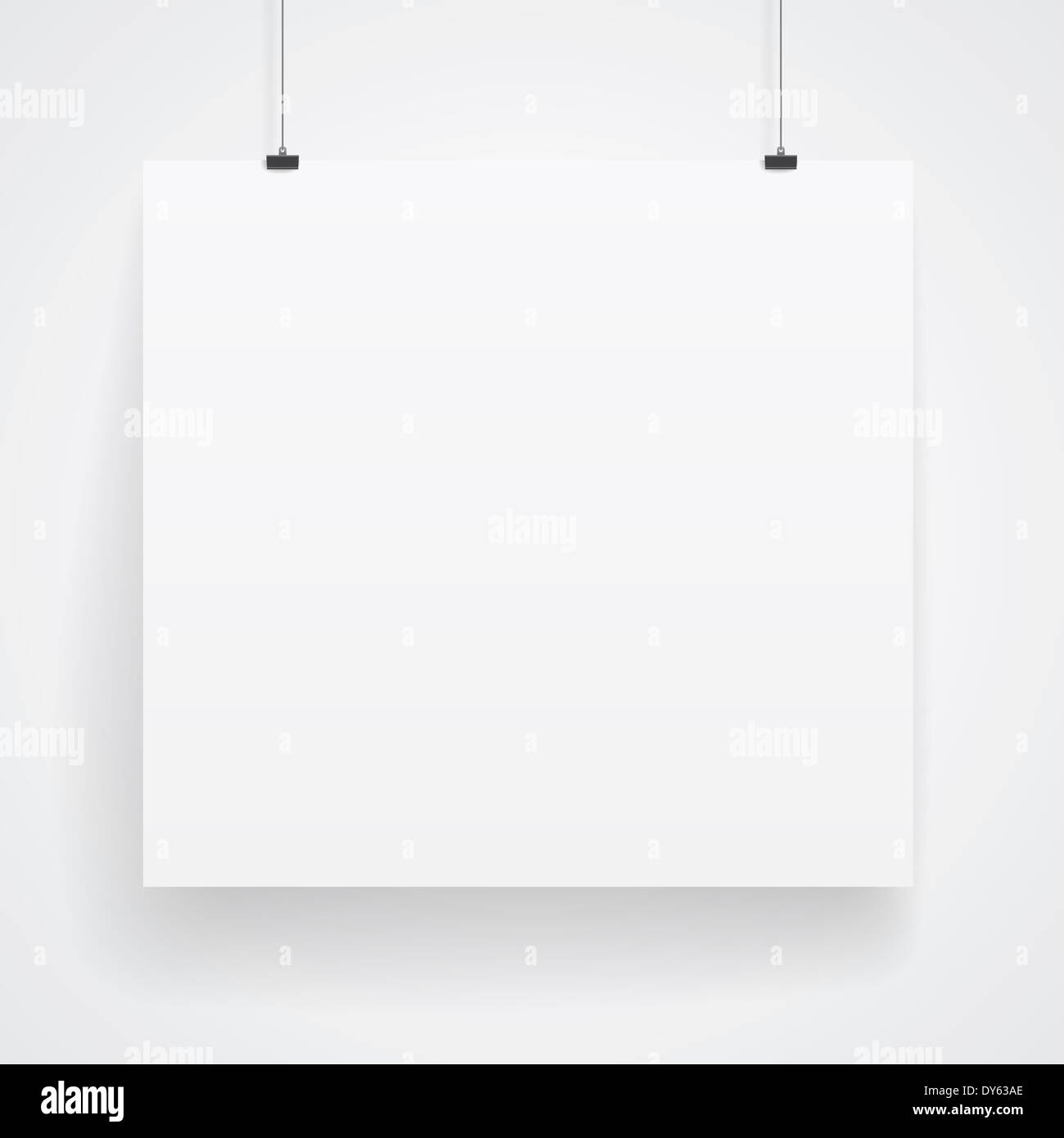 Blank paper poster on white wall. Raster version Stock Photo - Alamy