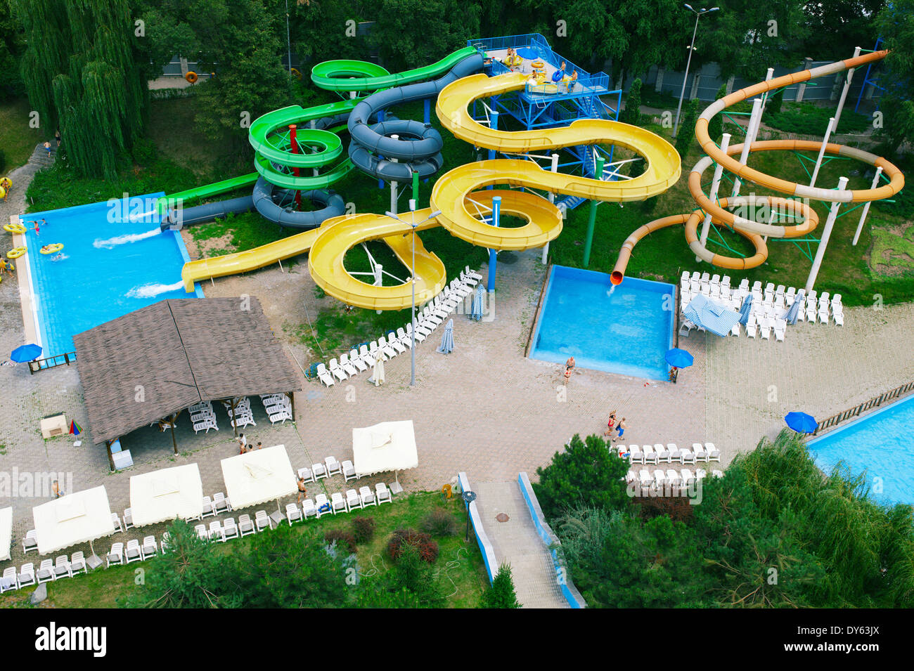 Panorama aquapark sliders, aqua park, water park, top view Stock Photo ...