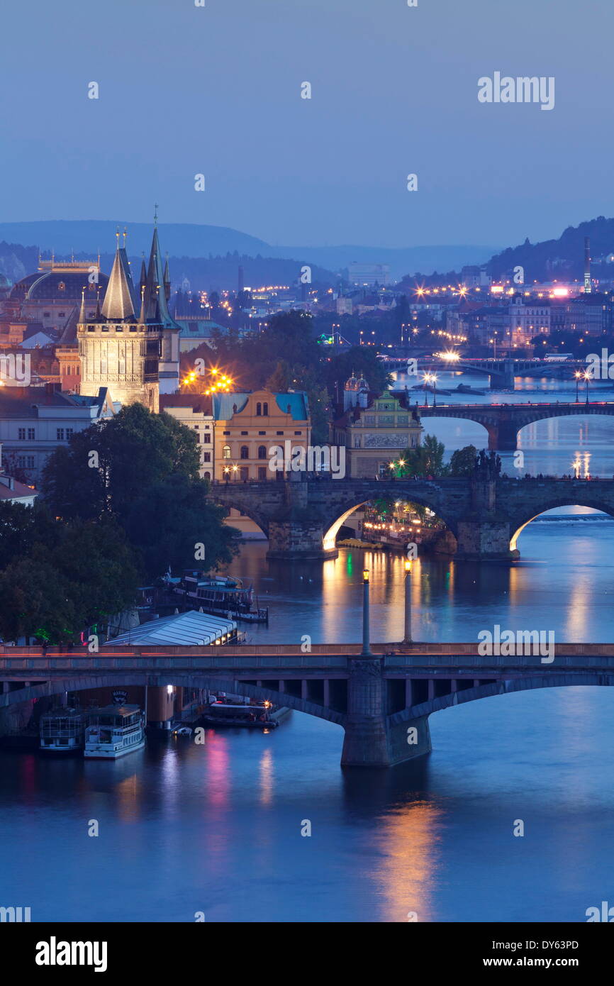 Vltava River with the bridges, Charles Bridge and the Old Town Bridge ...