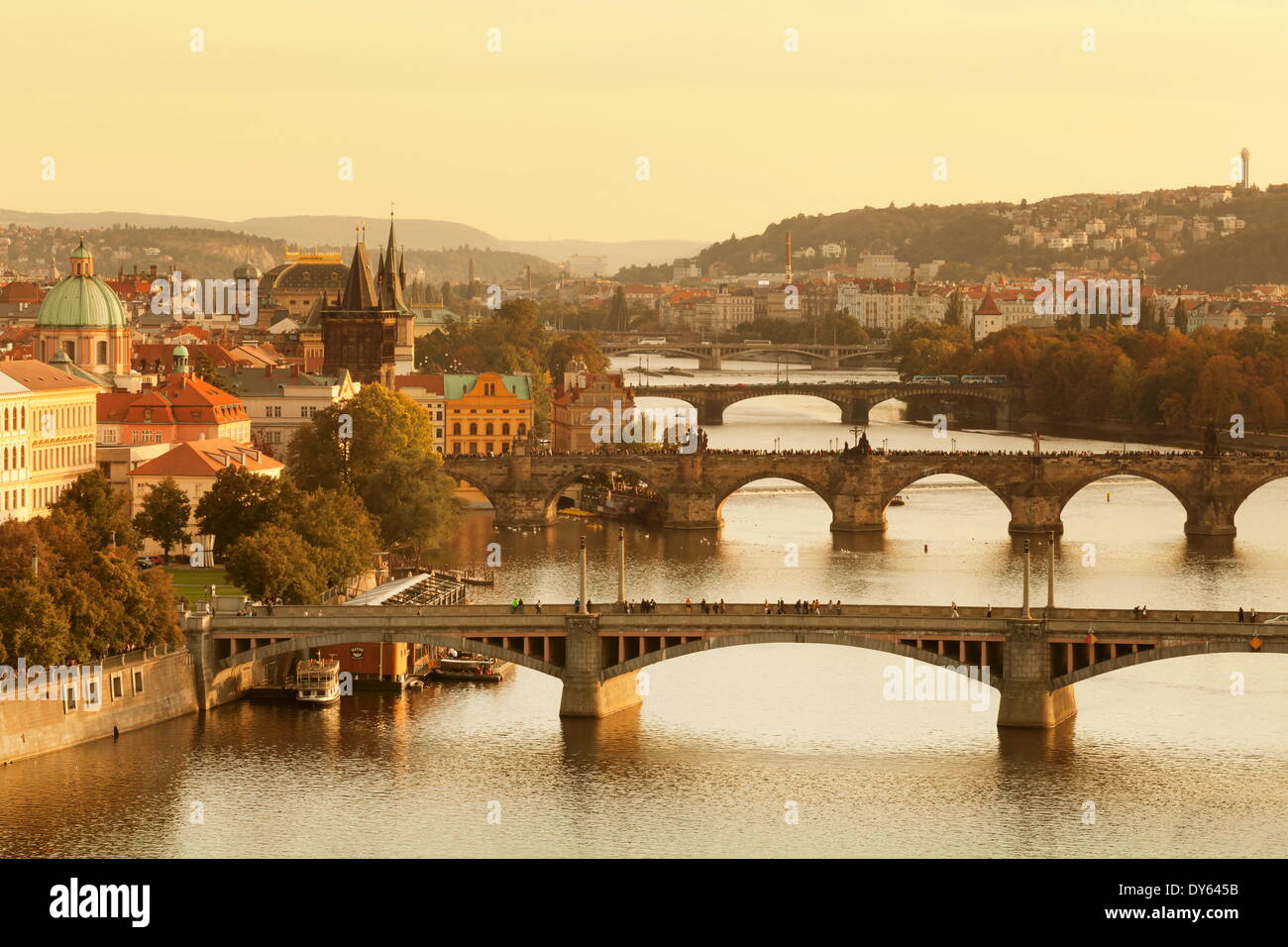 City view with view to bridges over river vltava hi-res stock ...