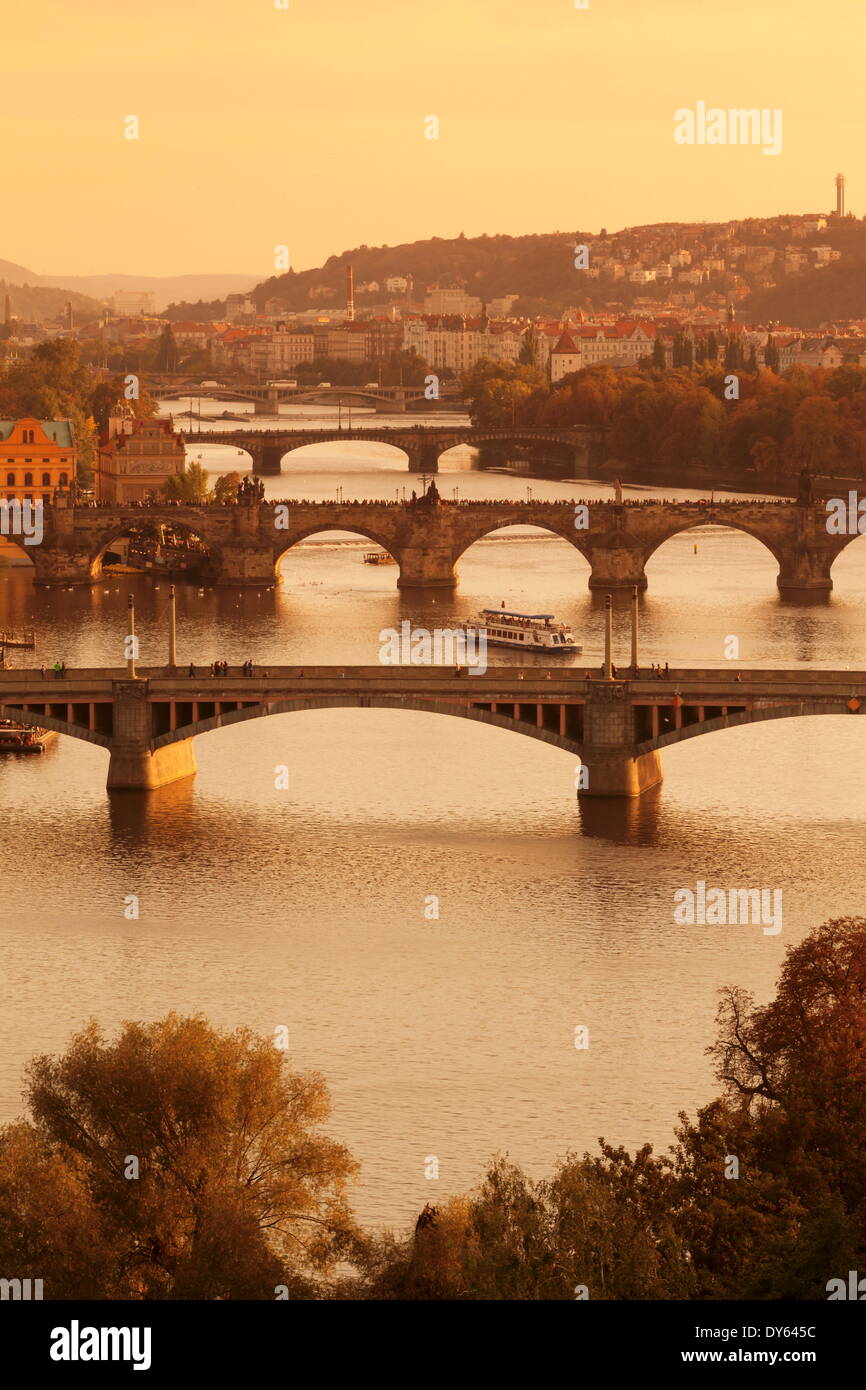 Bridges over the Vltava River including Charles Bridge, UNESCO Site, at ...