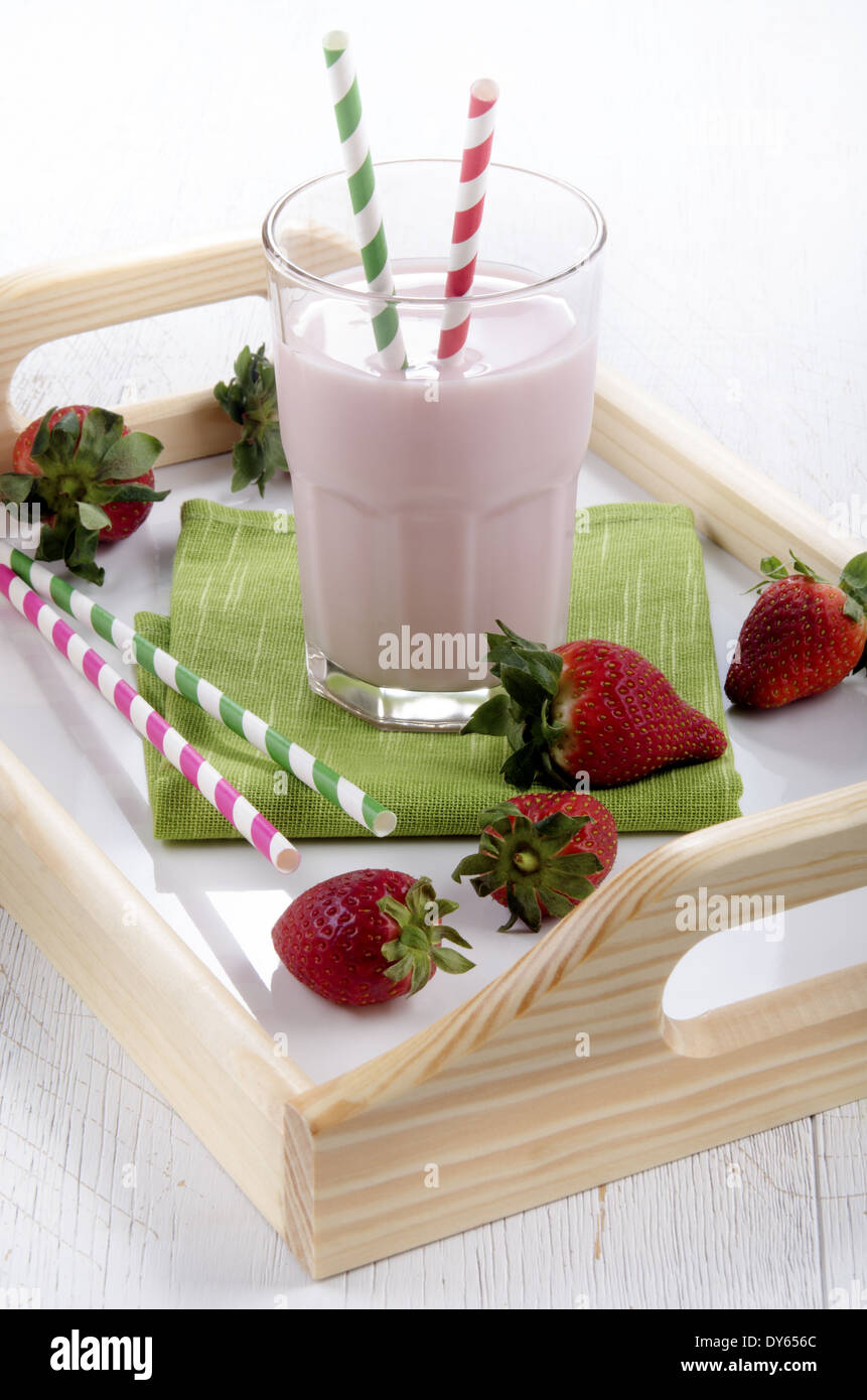cold strawberry milkshake on a serving tray Stock Photo - Alamy