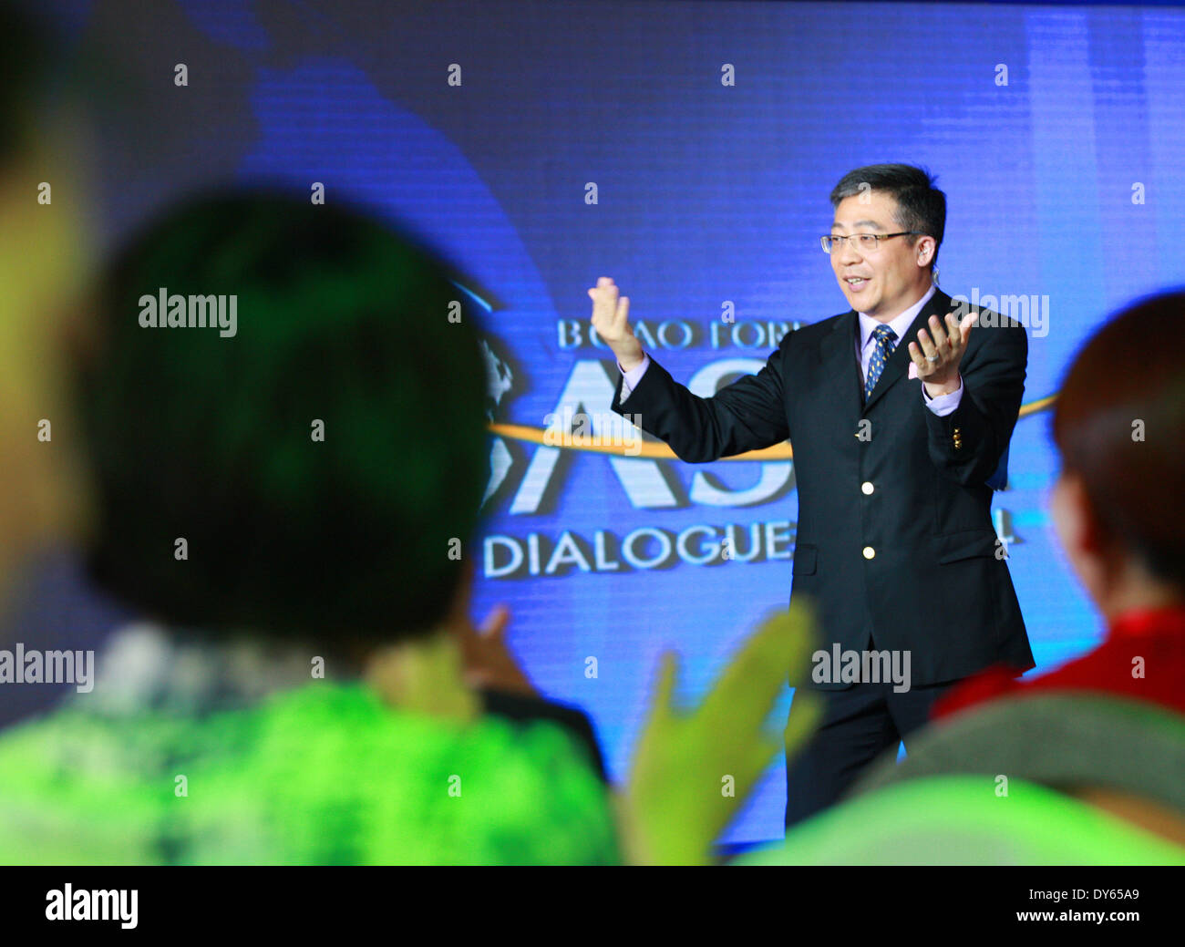 Boao. 8th Apr, 2014. Yang Rui, anchor from China Central Television ...