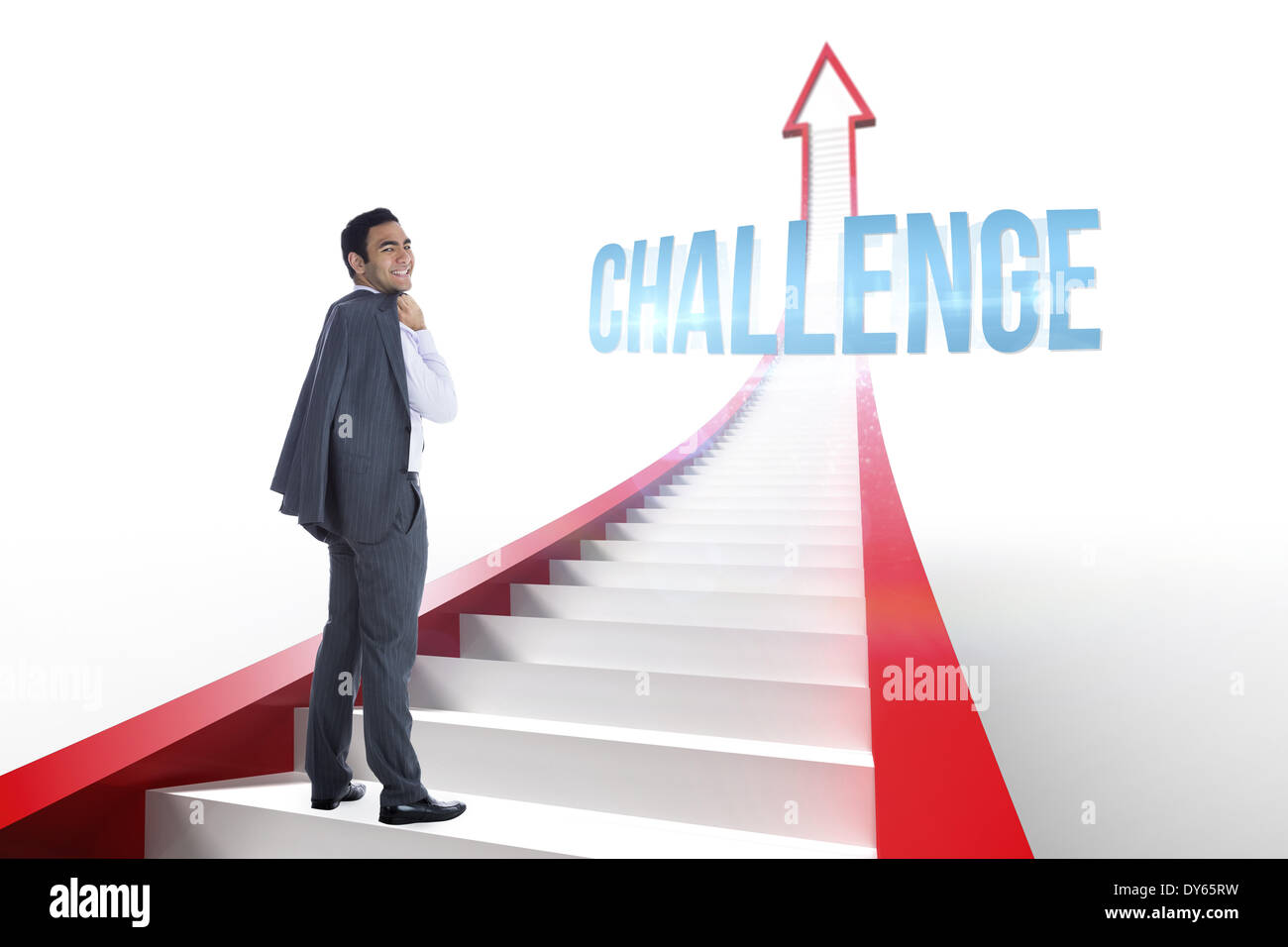 Challenge against red arrow with steps graphic Stock Photo - Alamy
