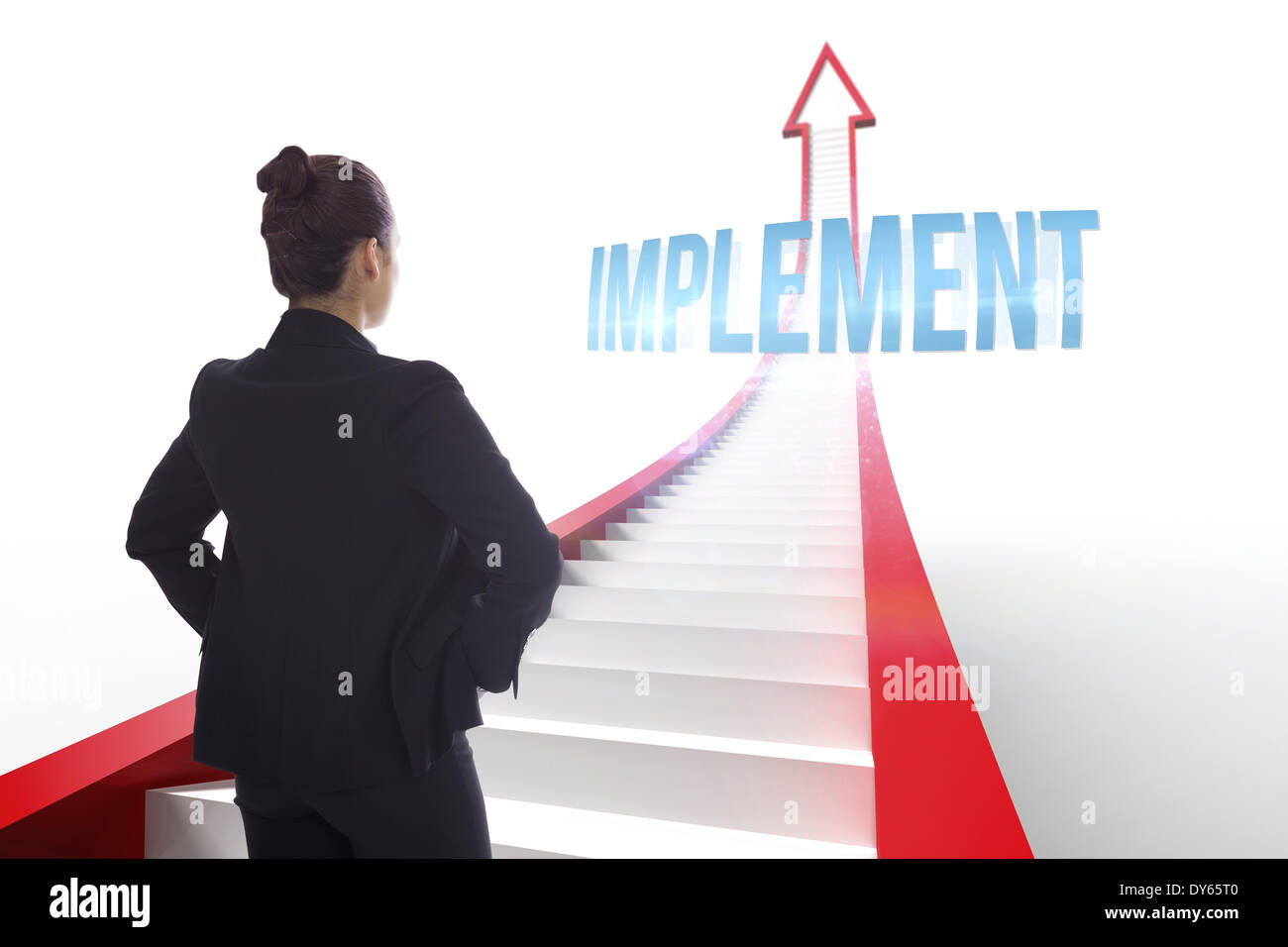 Implement against red arrow with steps graphic Stock Photo - Alamy