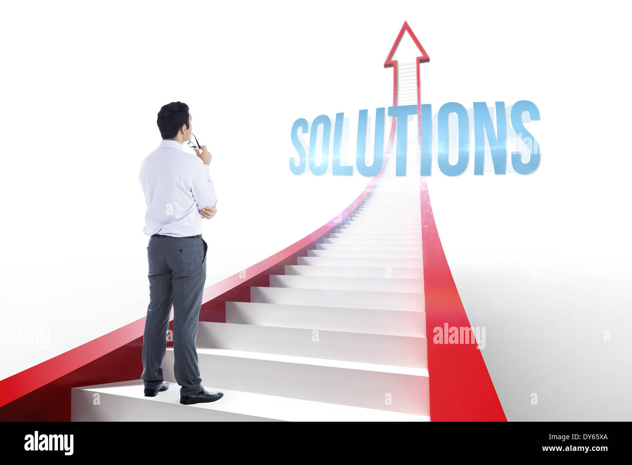 Solutions against red arrow with steps graphic Stock Photo - Alamy