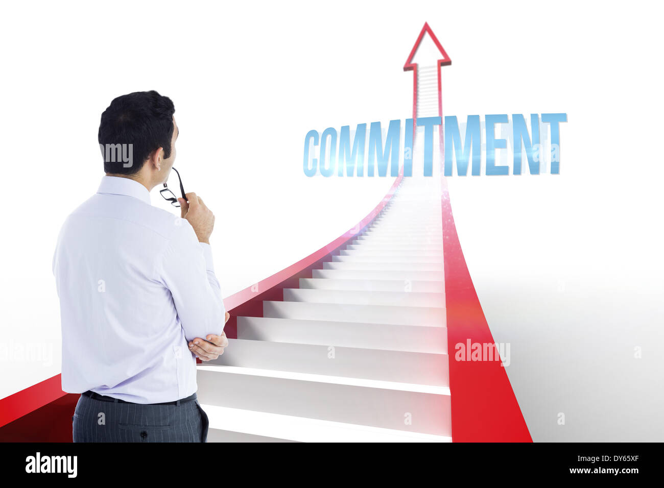 Commitment against red arrow with steps graphic Stock Photo - Alamy