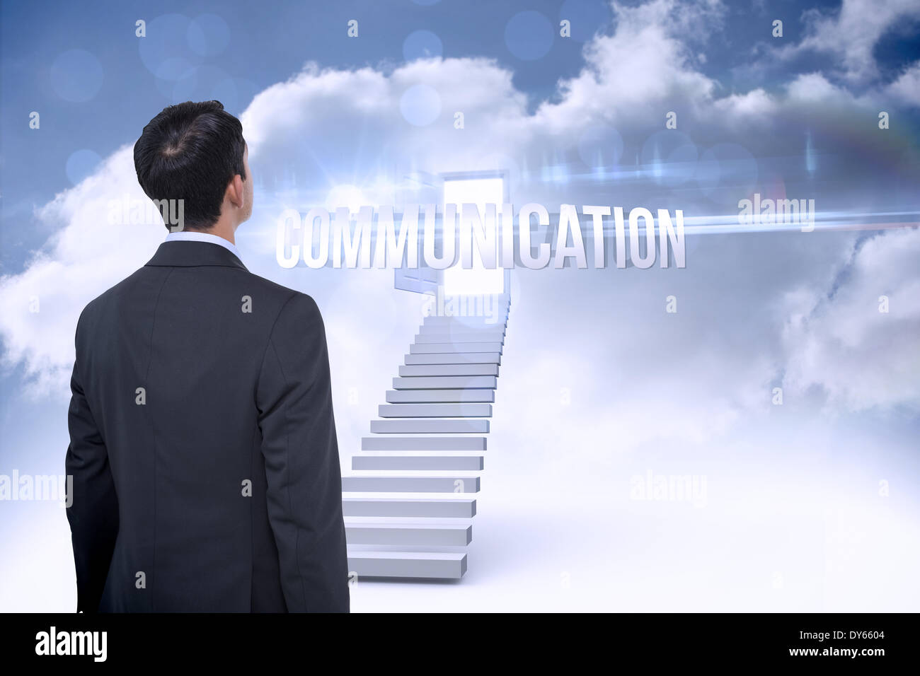 Communication against open door at top of stairs in the sky Stock Photo ...
