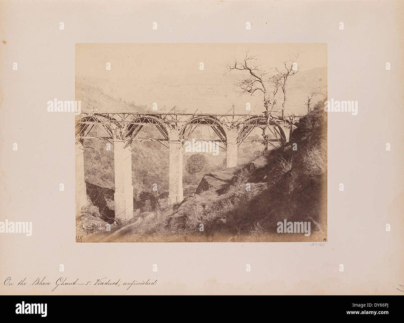 An unfinished viaduct at the Bhore Ghaut in India, part of the Great ...