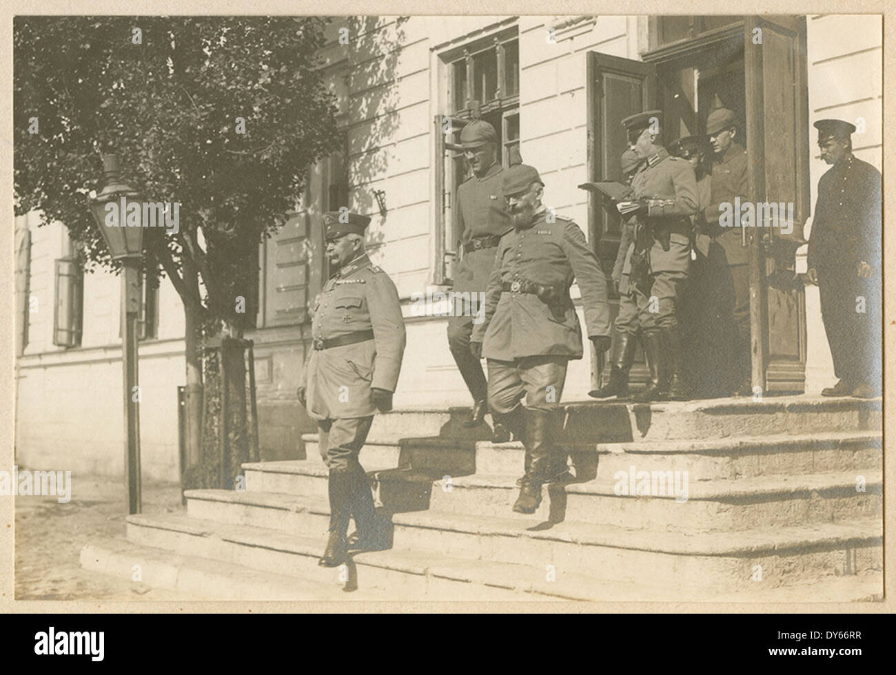 German officers exiting a building in Crimea during World War I. The ...