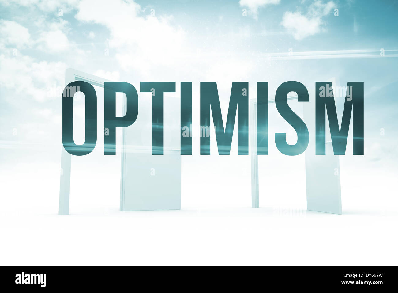 The word optimism against opening doors in sky Stock Photo - Alamy