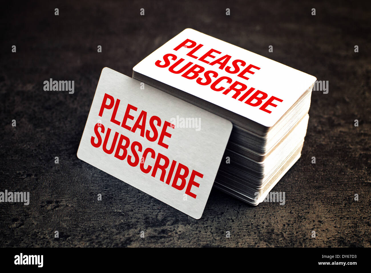 Please subscribe business cards with rounded corners. Stack of blank ...