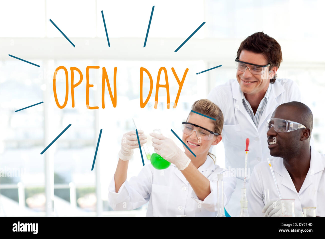 Open day against scientists working in laboratory Stock Photo - Alamy
