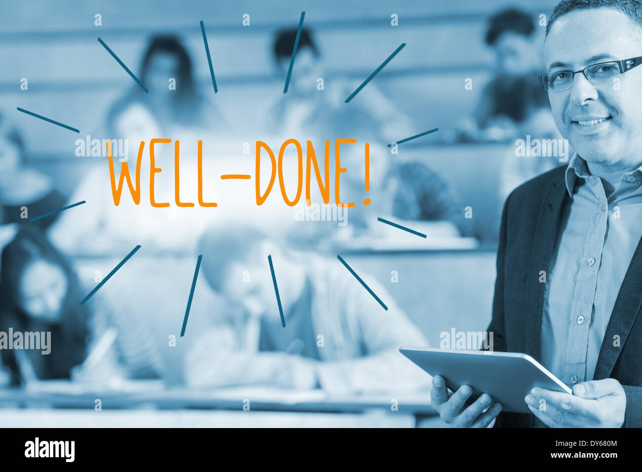 Well-done! against lecturer standing in front of his class in lecture ...