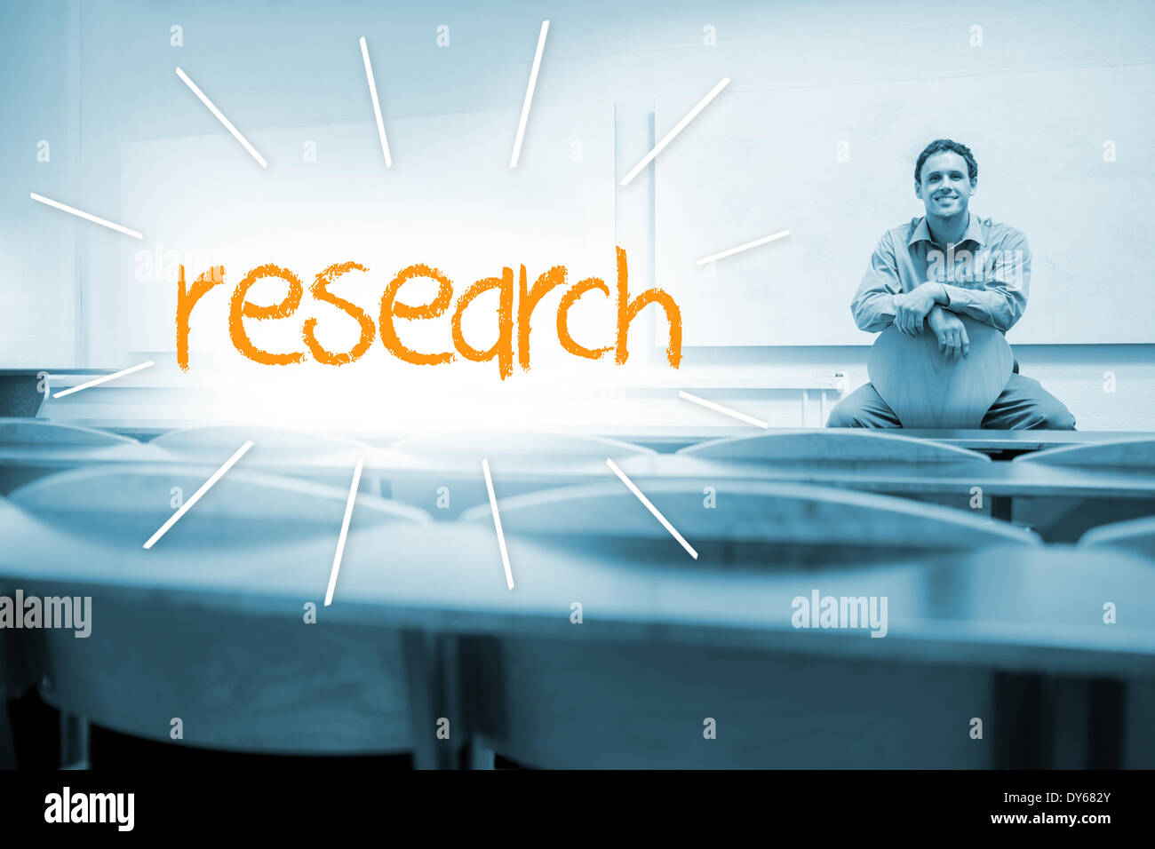 Research against lecturer sitting in lecture hall Stock Photo - Alamy