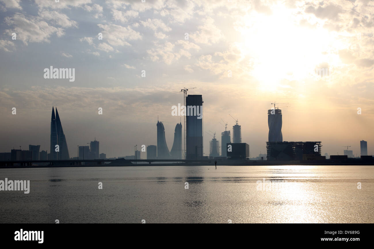 Skyline of Manama at sunset. Kingdom of Bahrain, Middle East Stock ...