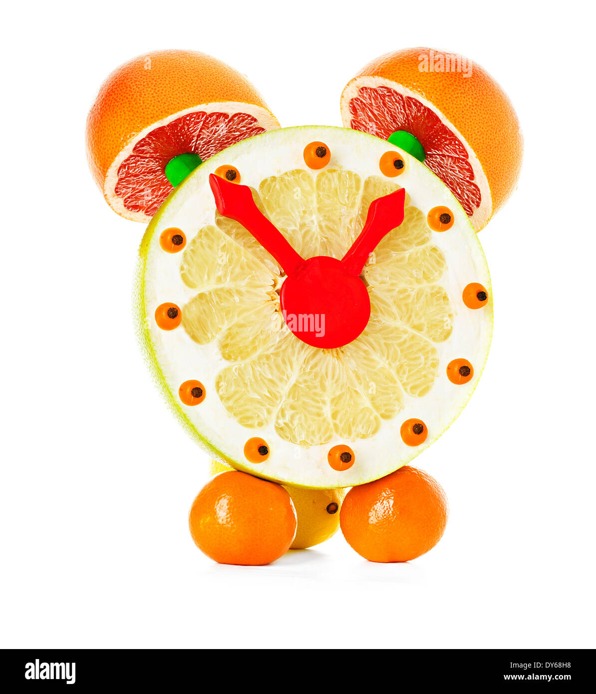 fruit and citrus volume clock isolated on a white background Stock ...
