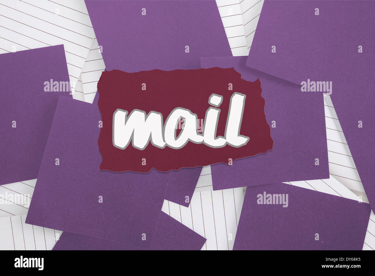 Mail against purple paper strewn over notepad Stock Photo - Alamy