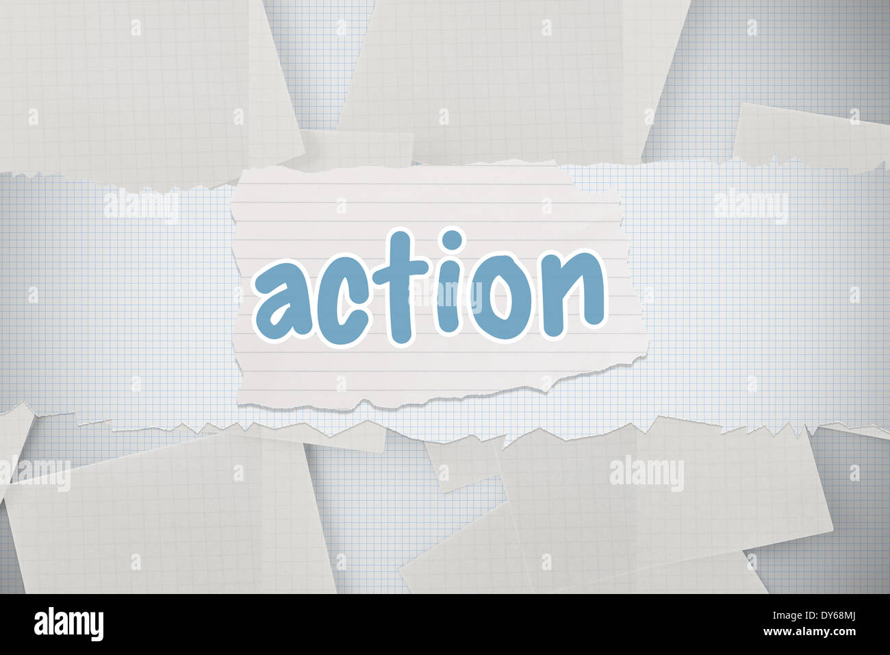 Action against white paper strewn over grid Stock Photo - Alamy
