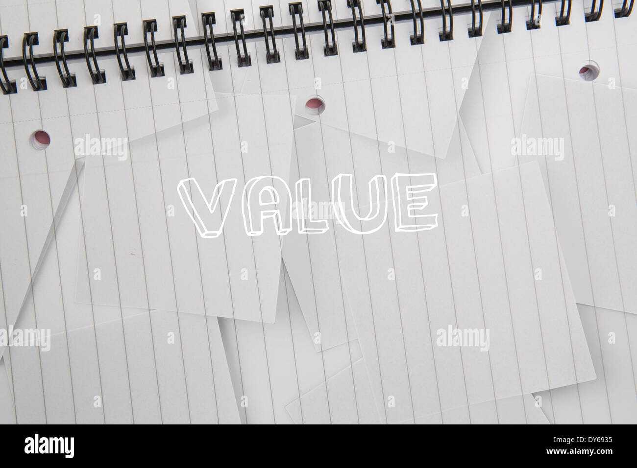 Value against digitally generated notepad with lined paper Stock Photo ...